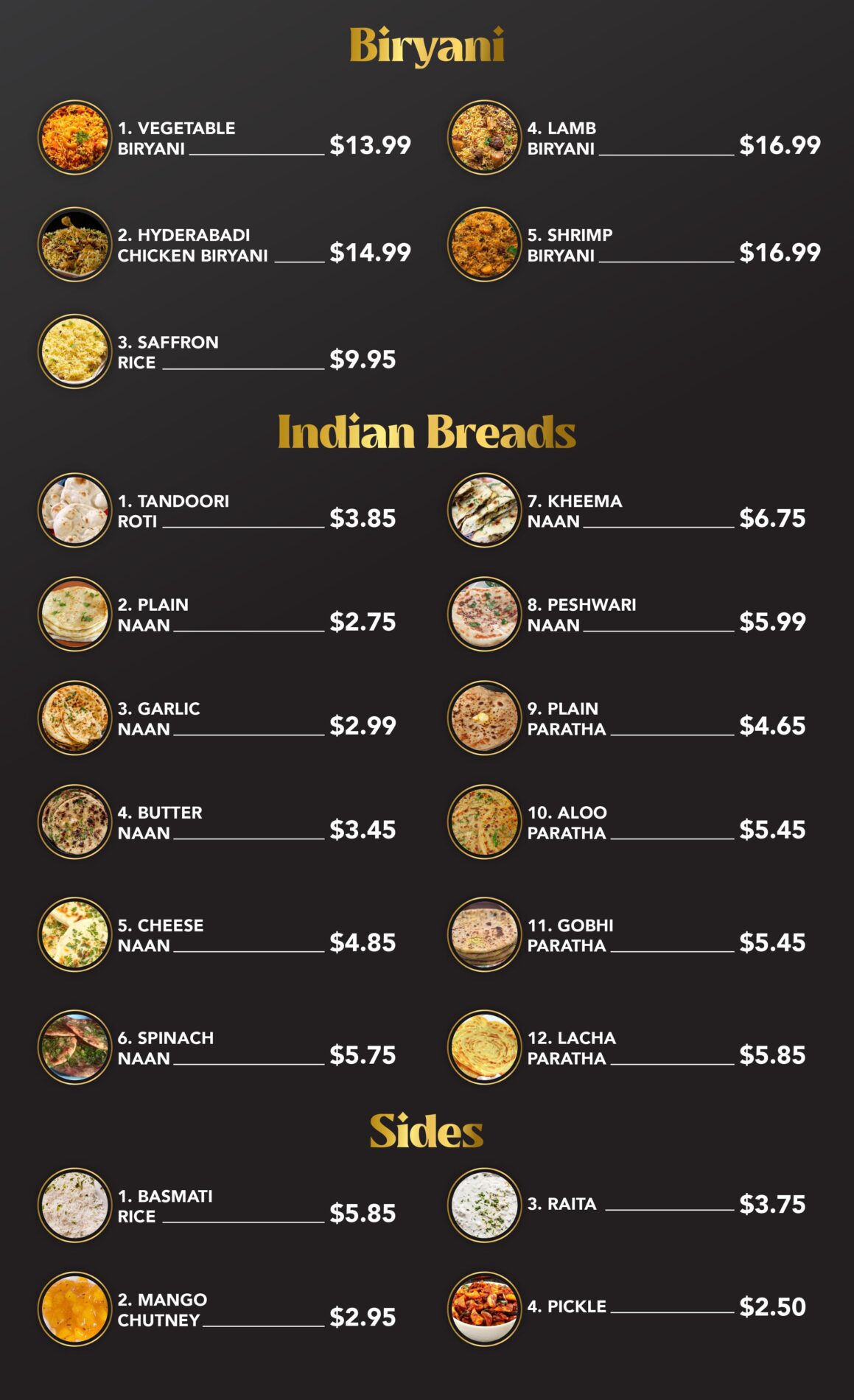 Menu - Bollywood Bites | Indian Restaurant In Los Angeles