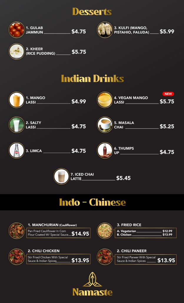 Menu - Bollywood Bites | Indian Restaurant In Los Angeles